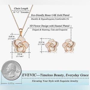 Jewelry | Nwt Rose Flower Necklace Earrings Set For Women 18k Gold ...